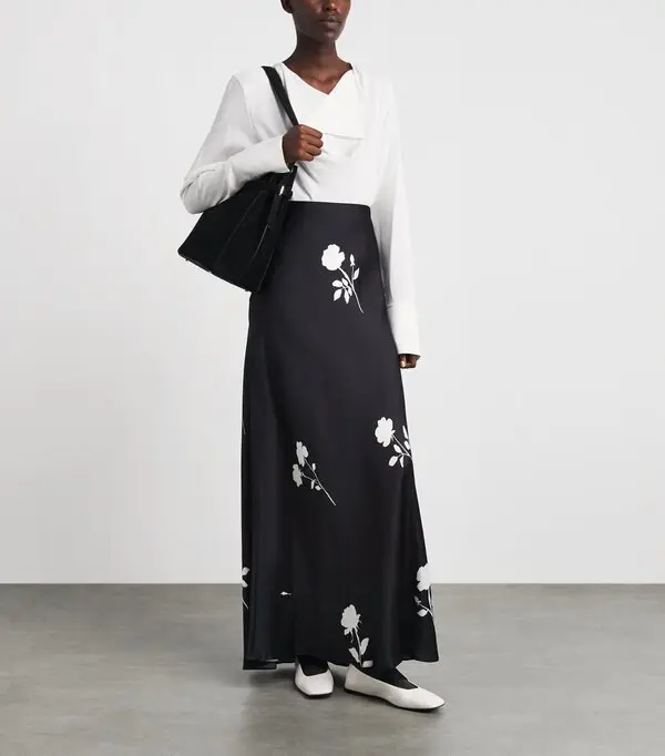 Lafayette 148 New York Satin Floral Maxi Skirt