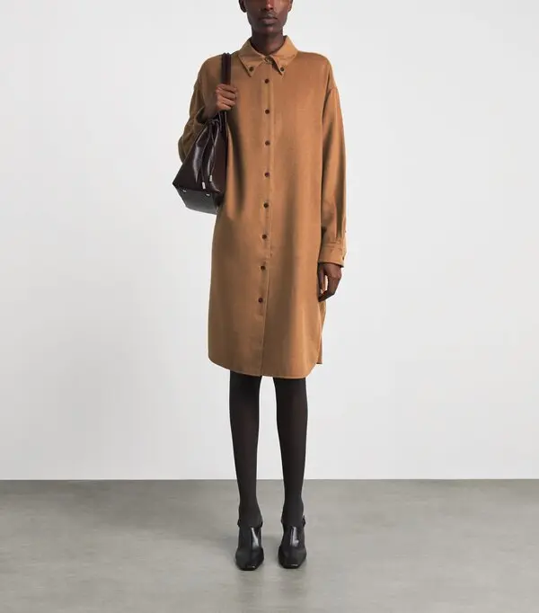 Lafayette 148 New York Camel Hair Midi Shirt Dress