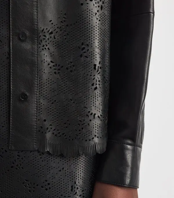 Lafayette 148 New York Lambskin Laser-cut Shirt
