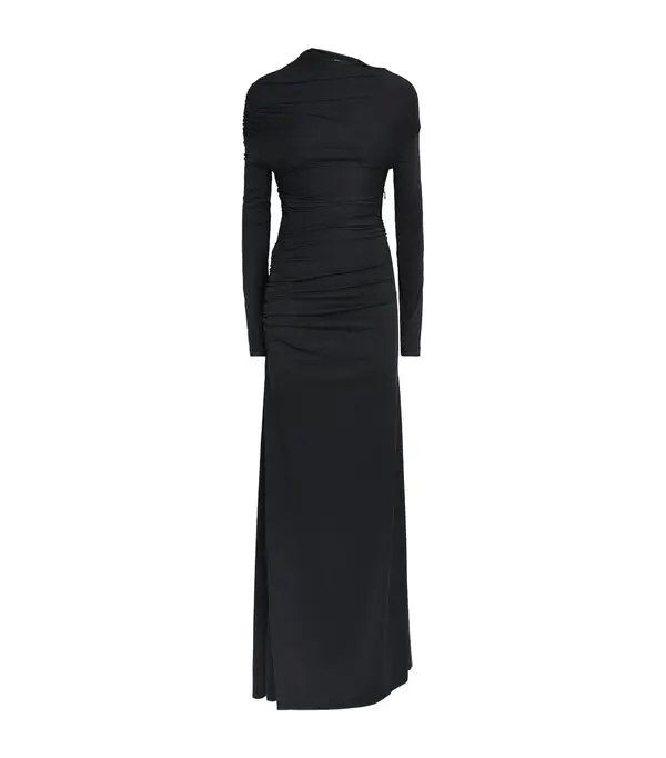 Victoria Beckham Gathered Shoulder Drape Long-sleeve Gown - Black