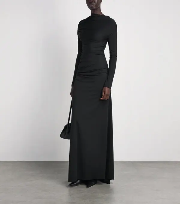 Victoria Beckham Gathered Shoulder Drape Long-sleeve Gown