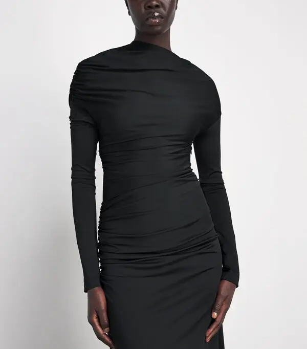 Victoria Beckham Gathered Shoulder Drape Long-sleeve Gown