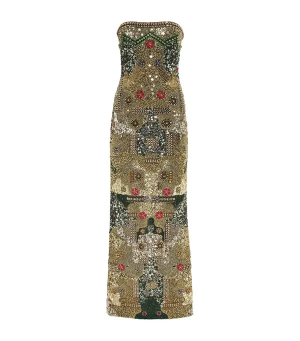 Alice + Olivia Hand-embroidered Delora Column Gown
