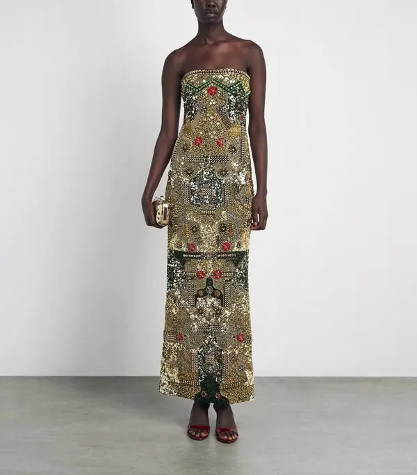 Alice + Olivia Hand-embroidered Delora Column Gown