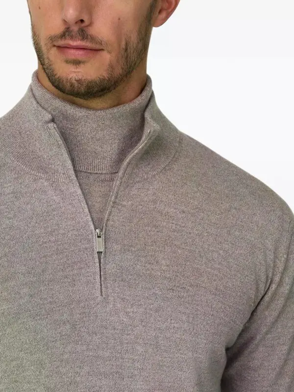 Boggi Milano Roll-neck Jumper Quarter-zip Merino-wool Cashwool® Moulin - Neutrals