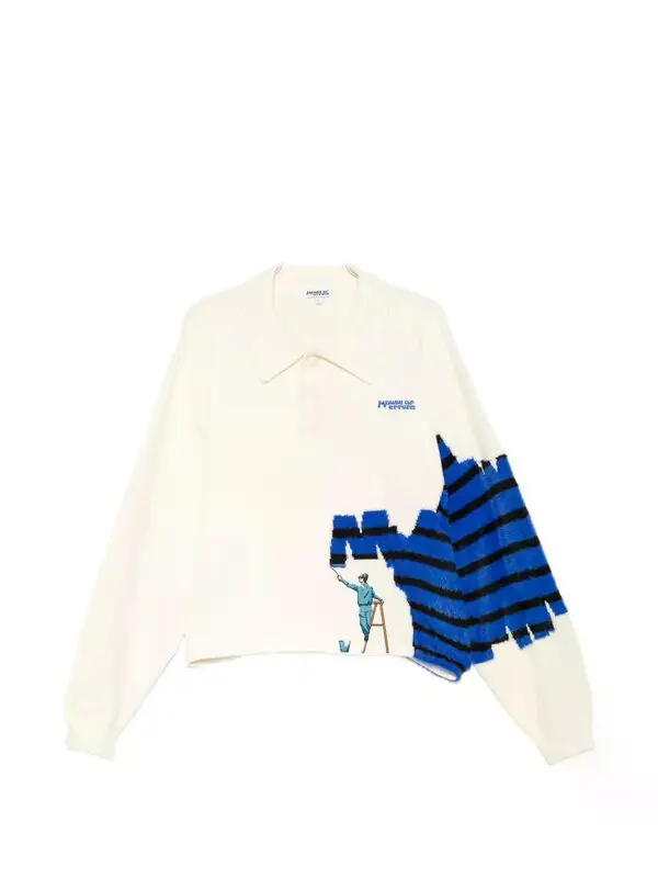 HOUSE OF ERRORS Graphic-intarsia Polo Polo Shirt - Neutrals