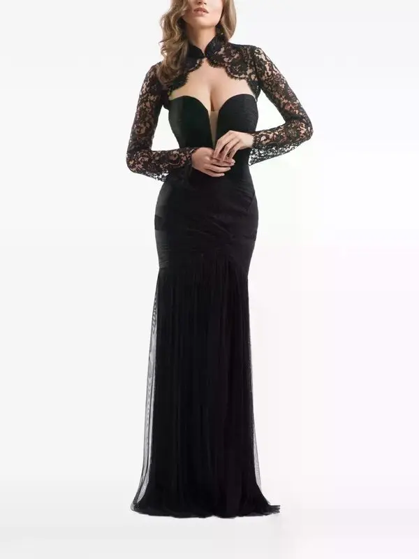 IMROSKA Forest Lace-overlay Bolero Cardigan - Black