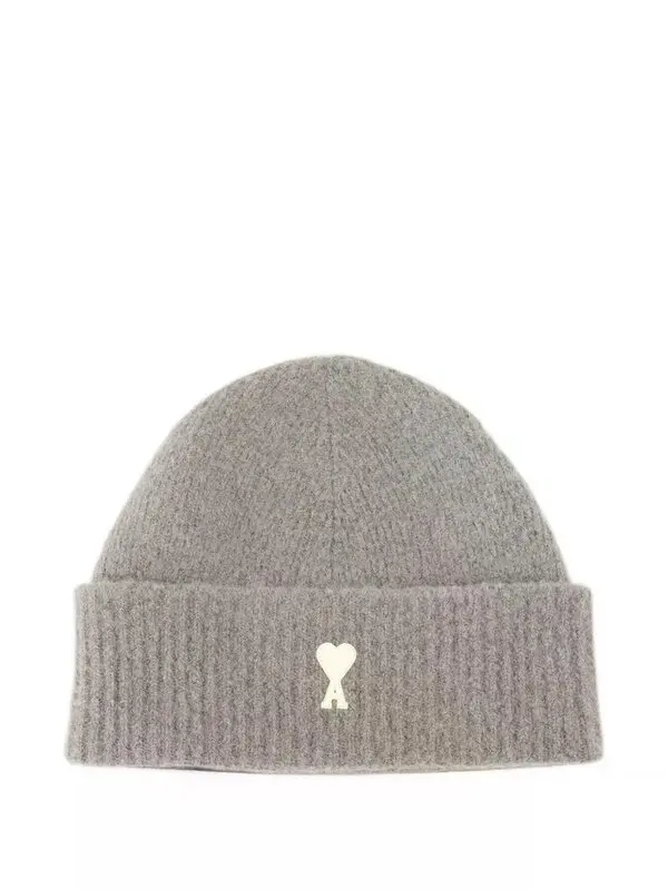 AMI Paris Alpaca Beanie With De Coeur - Grey
