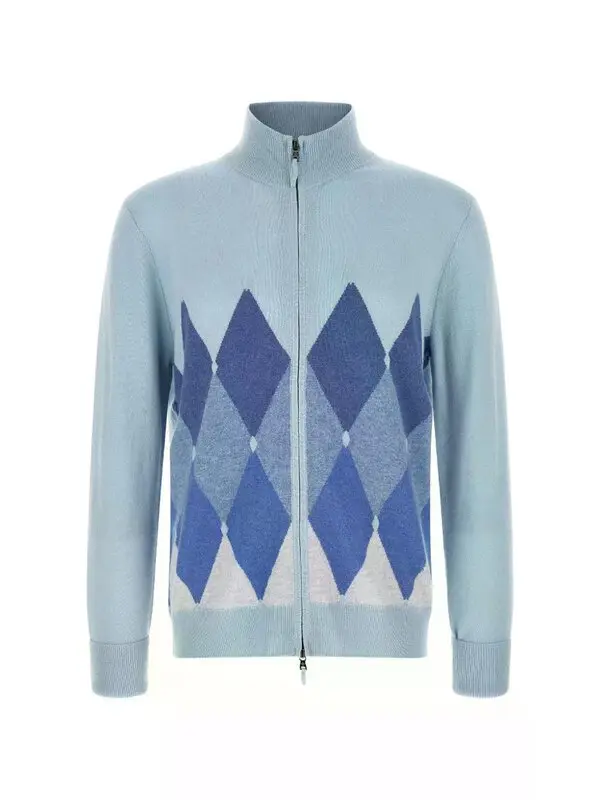 BALLANTYNE Intarsia Diamond Cardigan - Blue