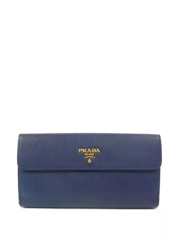 Prada Saffiano Leather Long Wallet - Blue