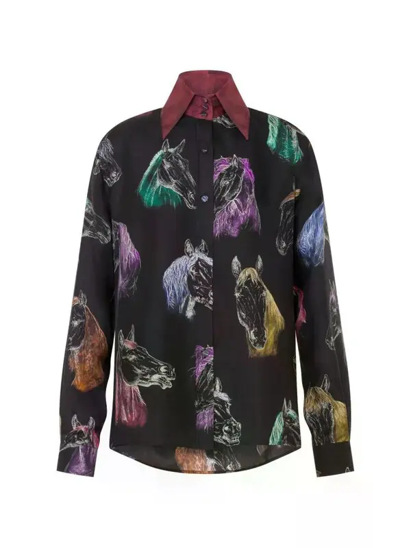 Moschino Printed Silk Twill Shirt - Ebony