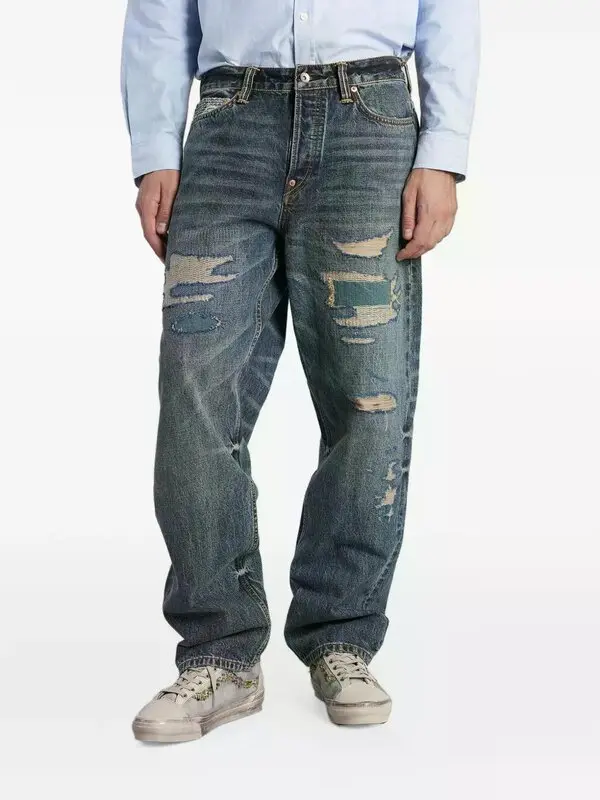 EVISU Distressed Patchwork Jeans