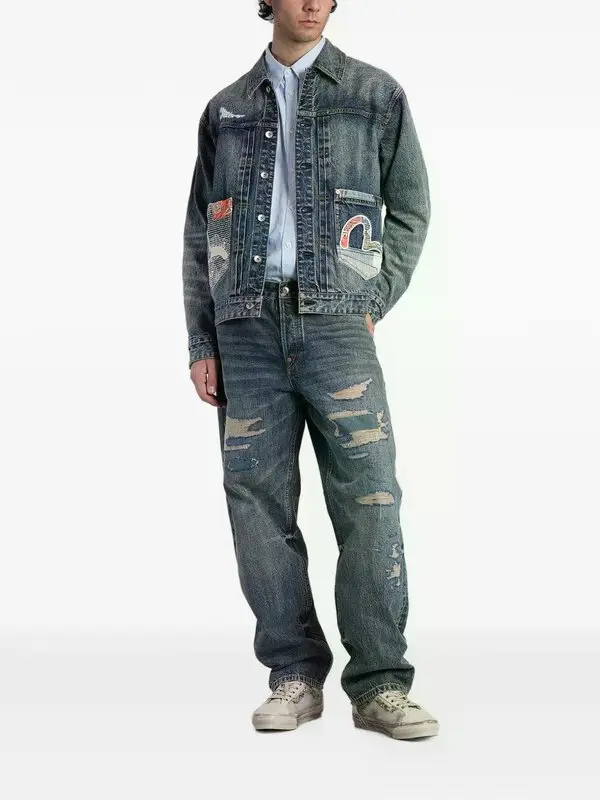 EVISU Distressed Patchwork Jeans
