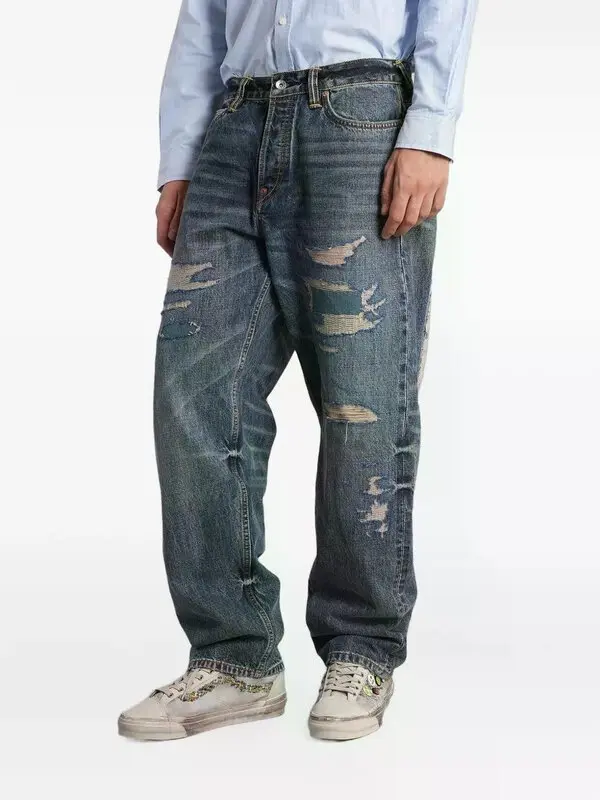 EVISU Distressed Patchwork Jeans