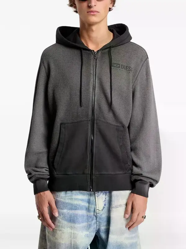 DIESEL® Waffle Zip-up Hoodie With Dégradé Effect