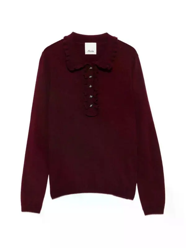 ALLUDE Ruffle-trimmed Button-up Sweater - Red