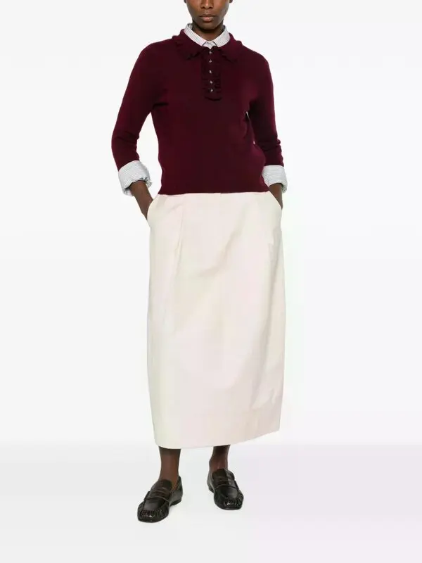 ALLUDE Ruffle-trimmed Button-up Sweater