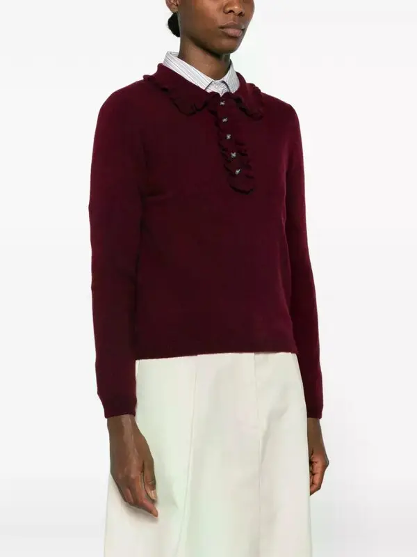 ALLUDE Ruffle-trimmed Button-up Sweater