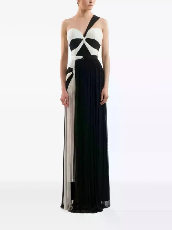 IMROSKA One-shoulder Pleated Maxi Dress - Black