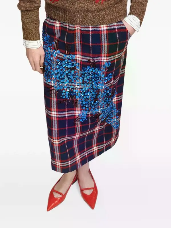 Essentiel Antwerp Kathee Sequin-embellished Checked Midi Skirt