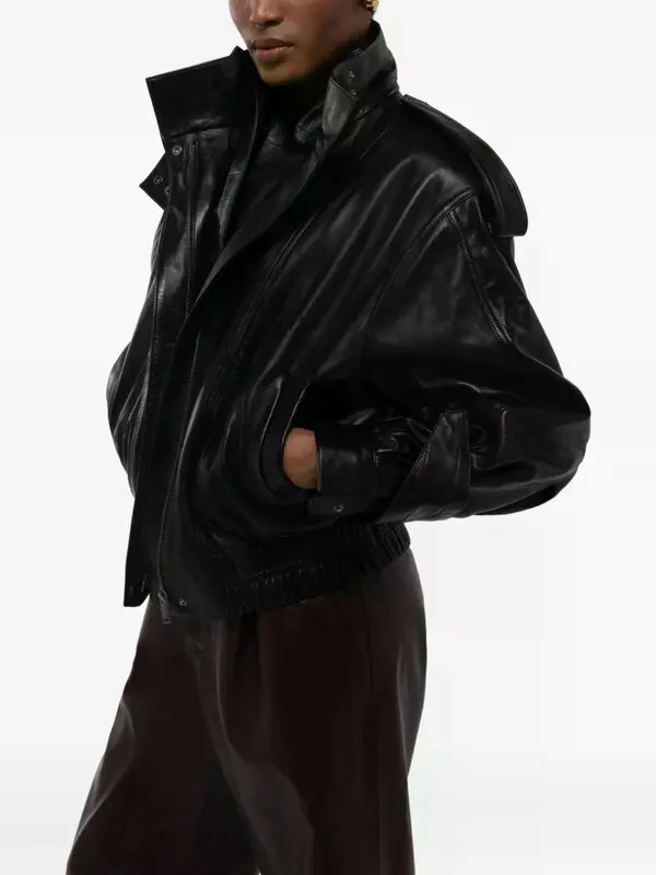 DUCIE Fiona Leather Bomber Jacket
