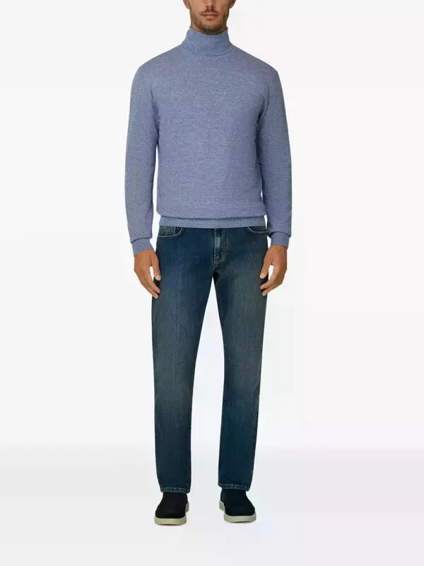 Boggi Milano Turtleneck Jumper In Merino Wool Cashwool® Moulin - Blue