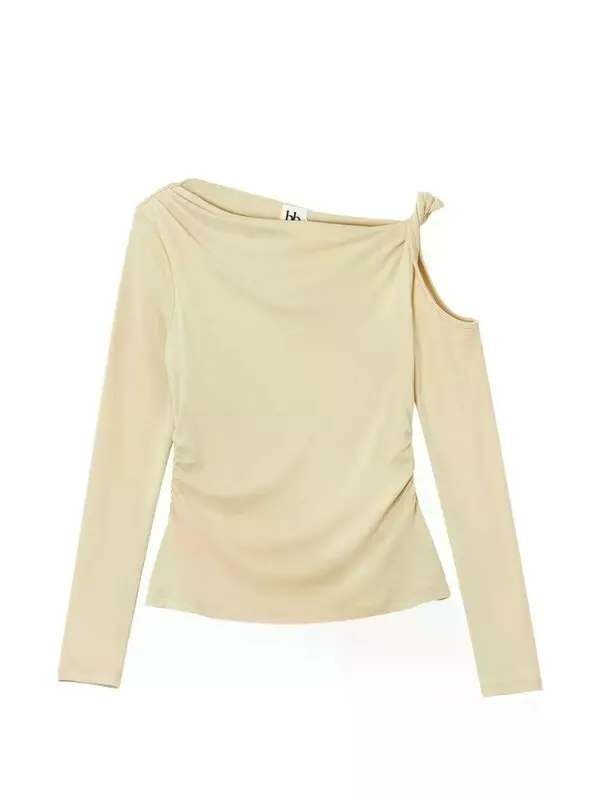 B+AB Asymmetric-neck Ruched Top - Neutrals