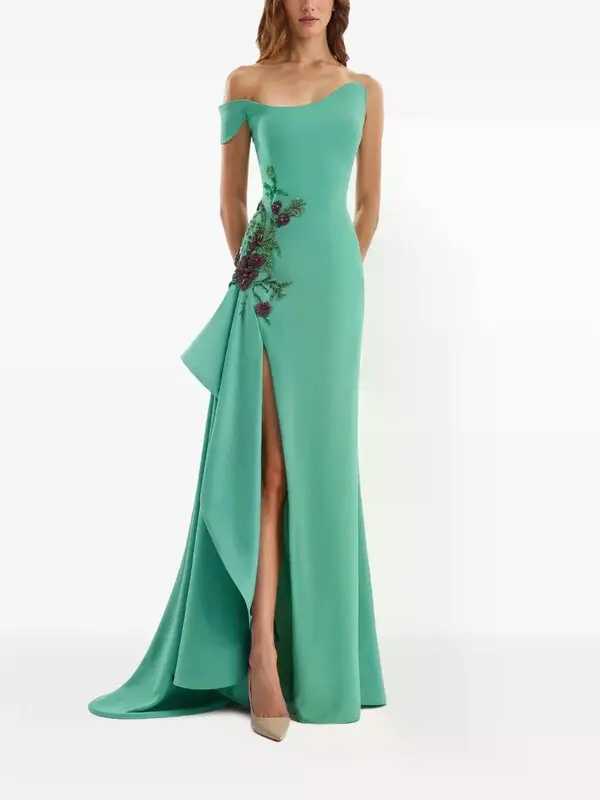 GEMY MAALOUF Asymmetrical Floral-embroidered Dress