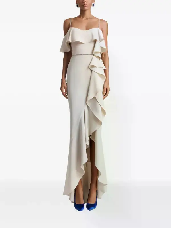 GEMY MAALOUF Ruffled Crystal-embellished Dress - Neutrals
