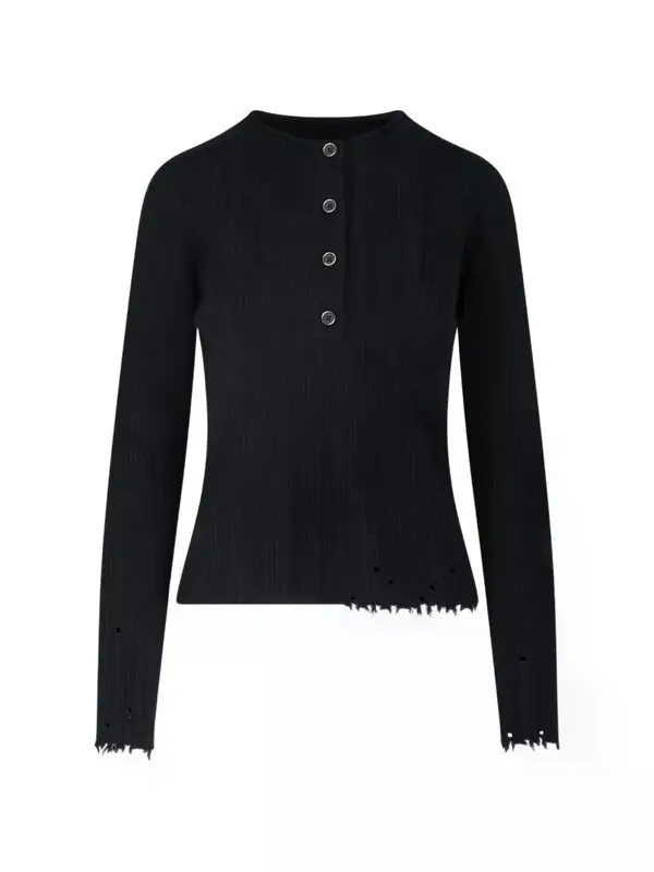 UMA WANG Distressed Ribbed-knit Sweater - Black