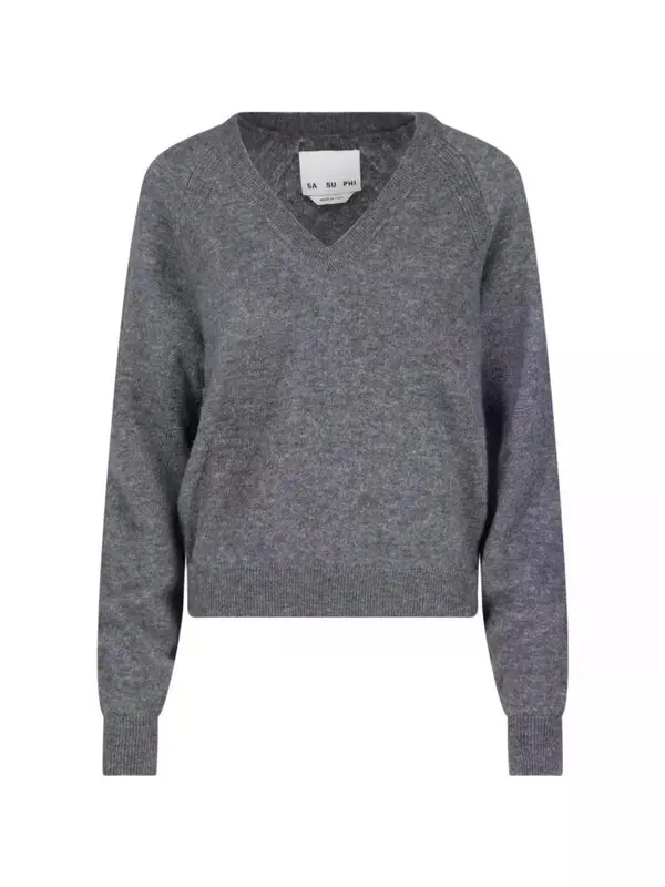 SA SU PHI V-neck Raglan-sleeve Sweater - Grey