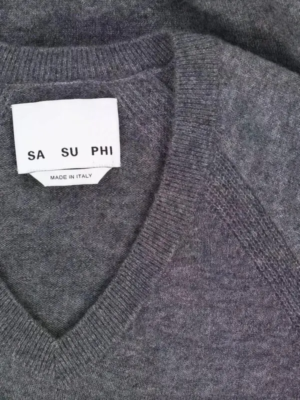 SA SU PHI V-neck Raglan-sleeve Sweater - Grey