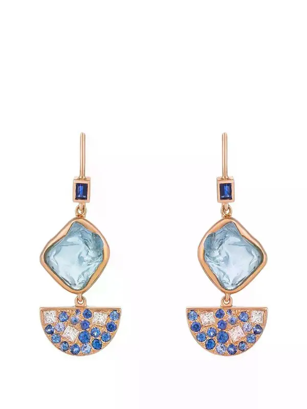 CLARA CHEHAB Half Moon Aquamarine, Blue Sapphire And Diamond Drop Earrings - Gold