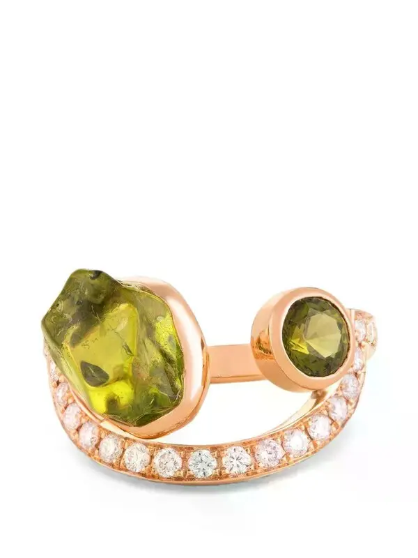 CLARA CHEHAB Irene Half Moon Tourmaline, Diamond And Peridot Ring - Gold