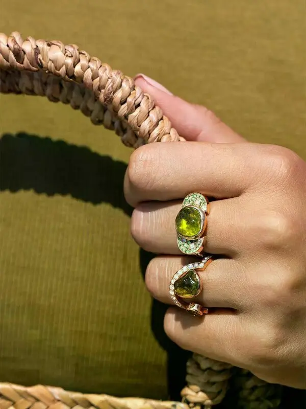 CLARA CHEHAB Irene Half Moon Tourmaline, Diamond And Peridot Ring