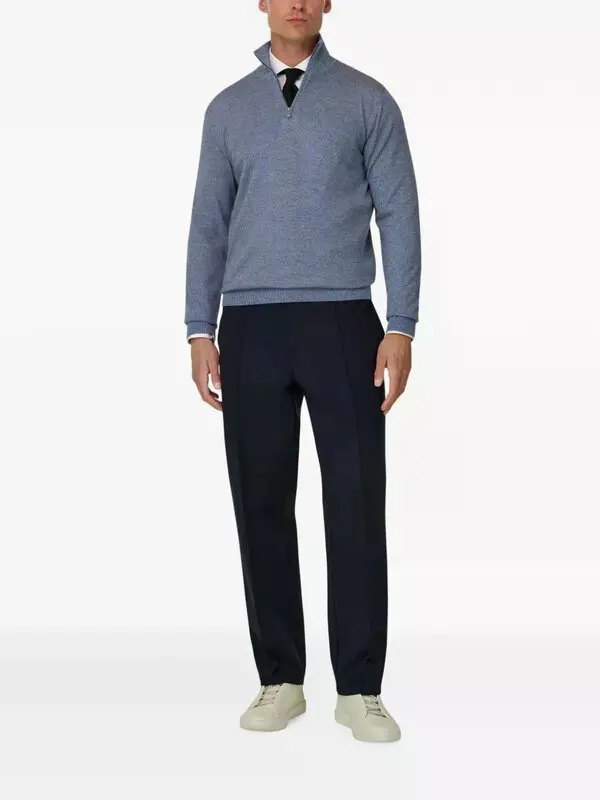 Boggi Milano Roll Neck Jumper Quarter-zip Merino Wool Cashwool® Moulin - Blue