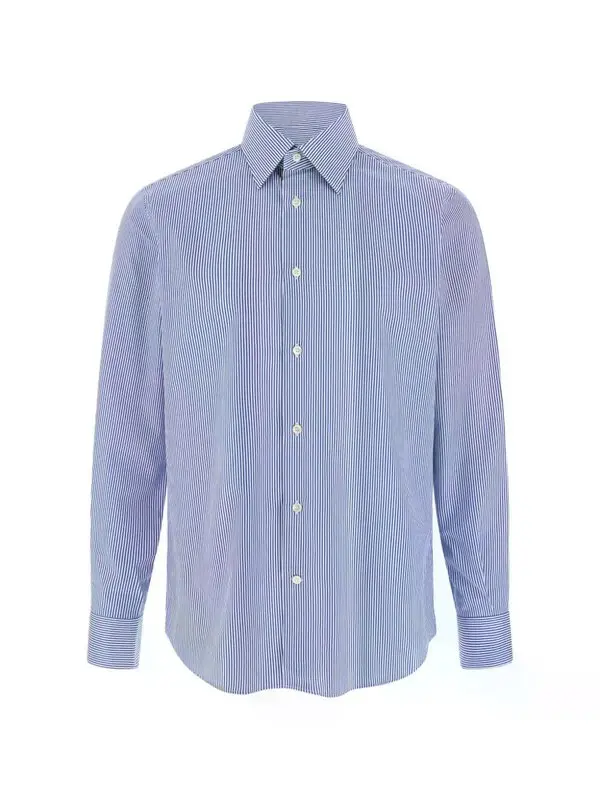 Boggi Milano Shirt In Cotton Twill Striped Regular Fit - Blue
