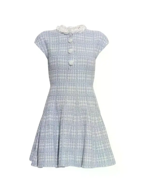 SELF-PORTRAIT Appliqué-neckline Bouclé-knit Mini Dress - Blue