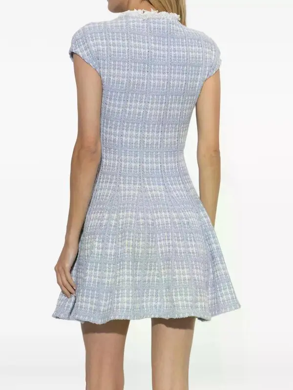 SELF-PORTRAIT Appliqué-neckline Bouclé-knit Mini Dress - Blue