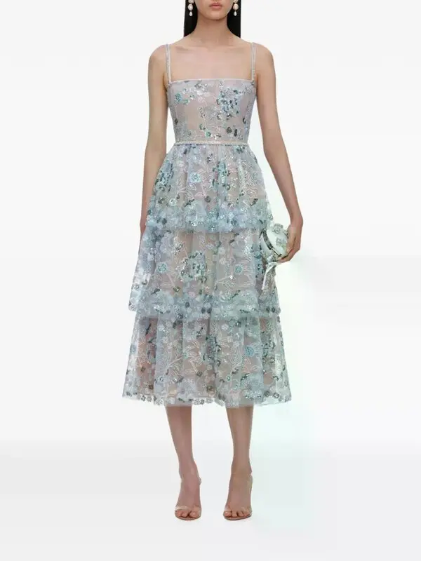 SELF-PORTRAIT Sequin-embellished Tiered Midi Dress
