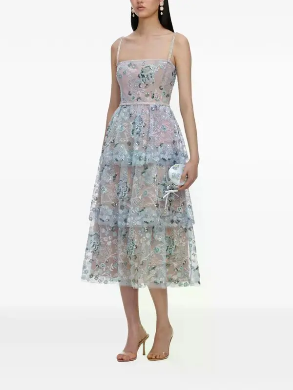 SELF-PORTRAIT Sequin-embellished Tiered Midi Dress