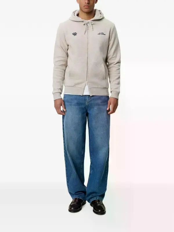 LES DEUX Logo-embroidered Zip-up Hoodie - Neutrals