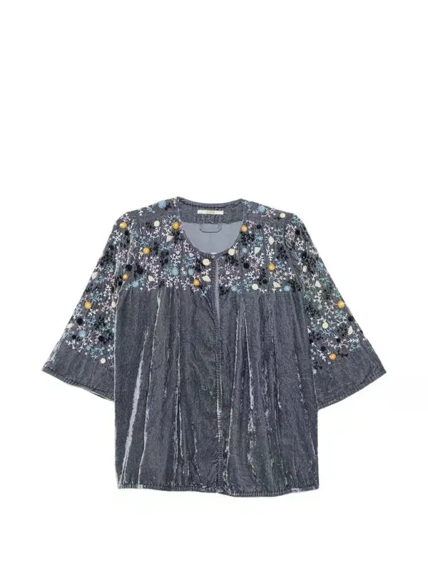 AODRESS Floral-embroidered Velvet Jacket
