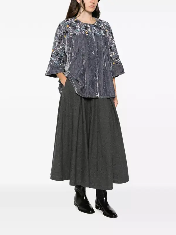 AODRESS Floral-embroidered Velvet Jacket