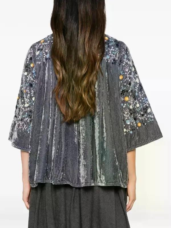 AODRESS Floral-embroidered Velvet Jacket