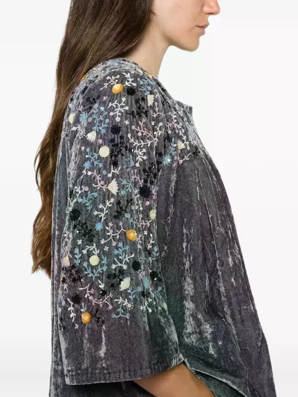 AODRESS Floral-embroidered Velvet Jacket