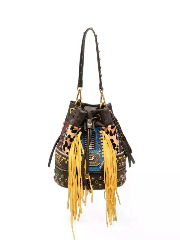 LA CARRIE Jungle Fringe-trimmed Studded Bucket Bag - Brown