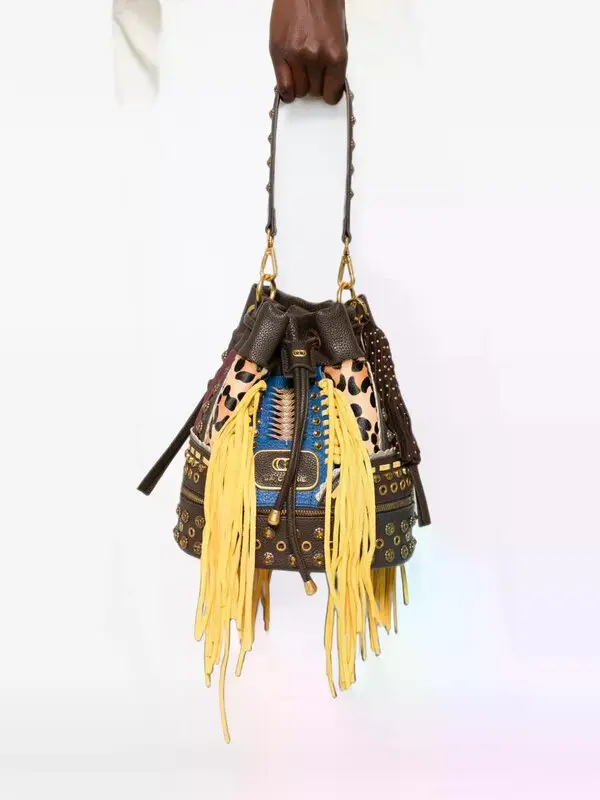 LA CARRIE Jungle Fringe-trimmed Studded Bucket Bag