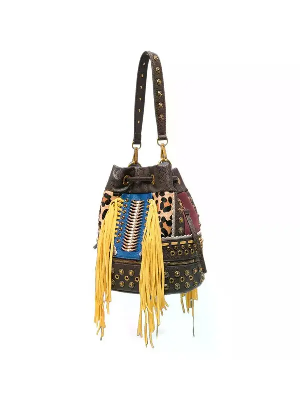 LA CARRIE Jungle Fringe-trimmed Studded Bucket Bag