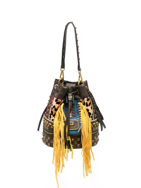LA CARRIE Jungle Fringe-trimmed Studded Bucket Bag - Brown